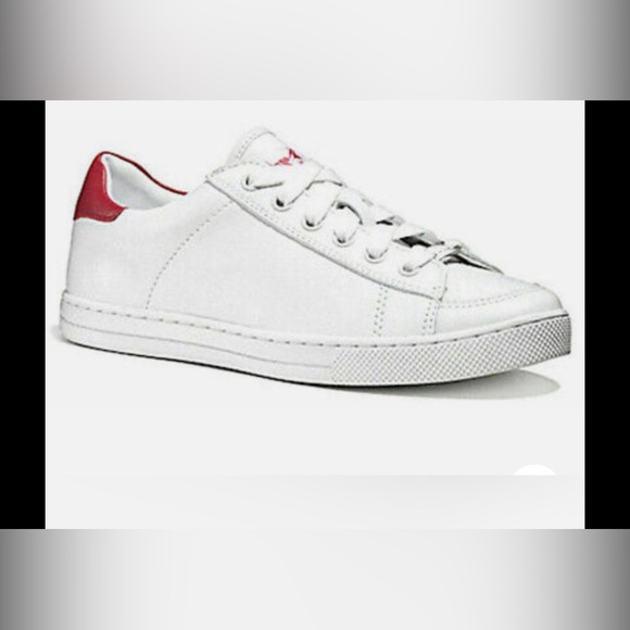 Coach | Shoes | Coach Porter Whitetrue Red Womens Leather Sneakers Size ...